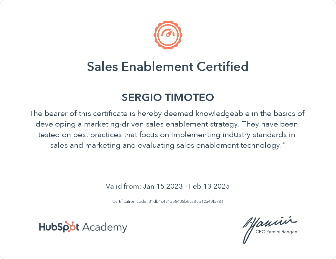 HubSpot Academy Sales Enablement Certification