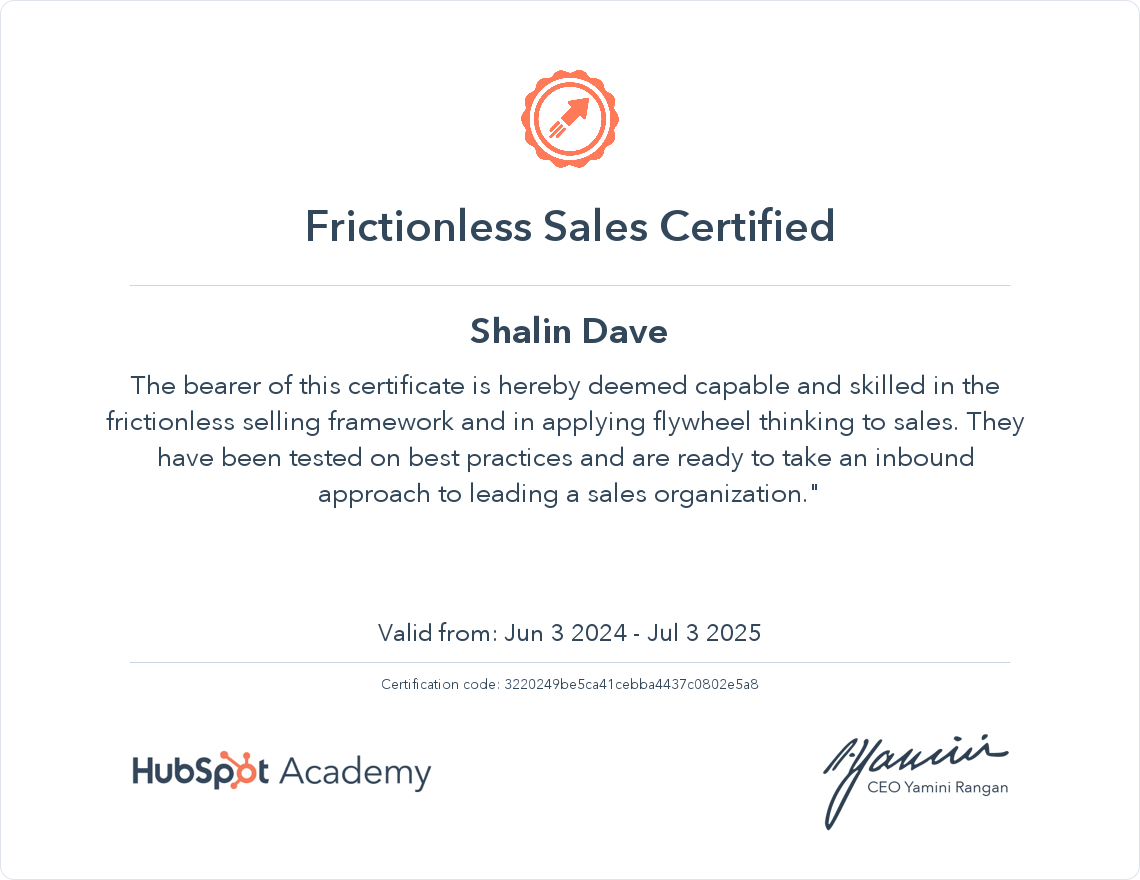 HubSpot Academy Frictionless Sales Certification