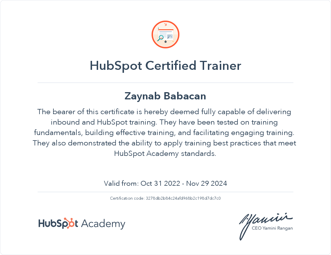 HubSpot Academy HubSpot Trainer Certification Certification