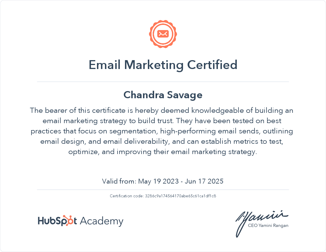 HubSpot Academy Email Marketing 2018 Certification