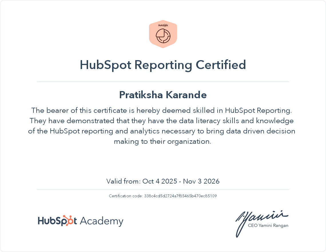 HubSpot Academy HubSpot Reporting Certification