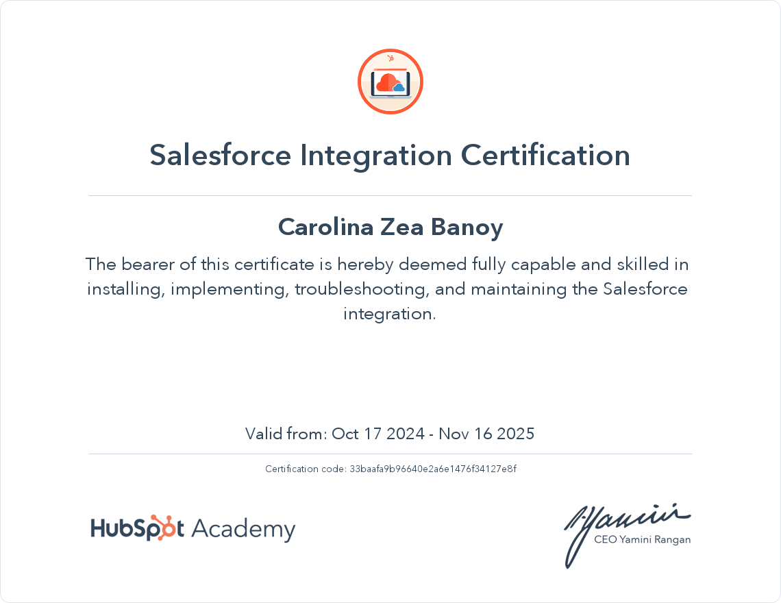HubSpot Academy Salesforce Integration Certification Certification