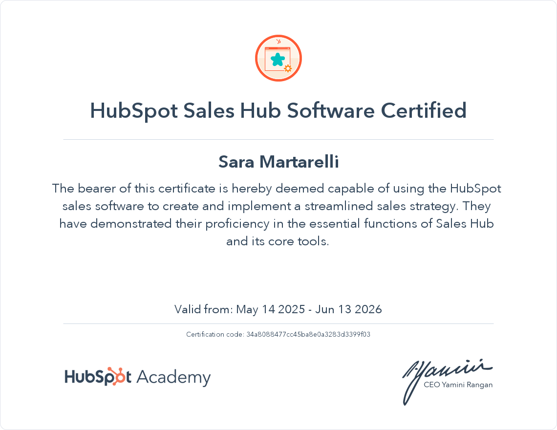 HubSpot Academy HubSpot Sales Hub Software Certification
