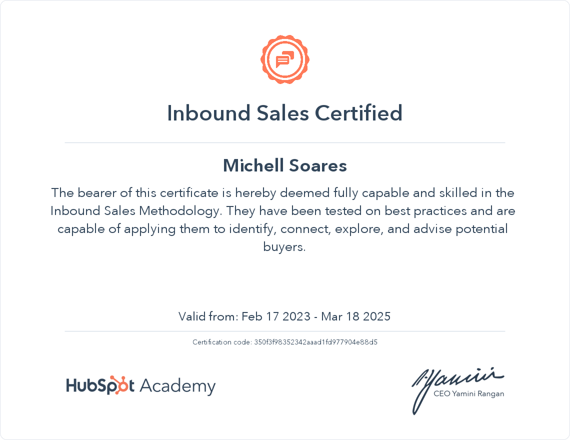 HubSpot Academy Inbound Sales Certification