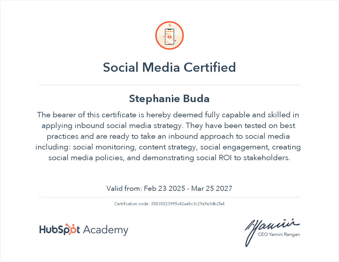 HubSpot Academy Social Media Marketing Certification