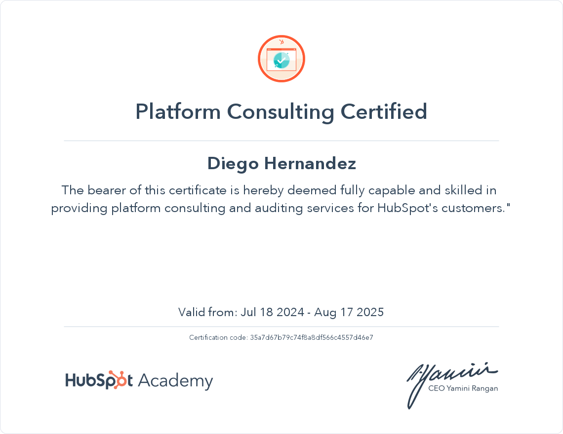HubSpot Academy Platform Consulting Certification