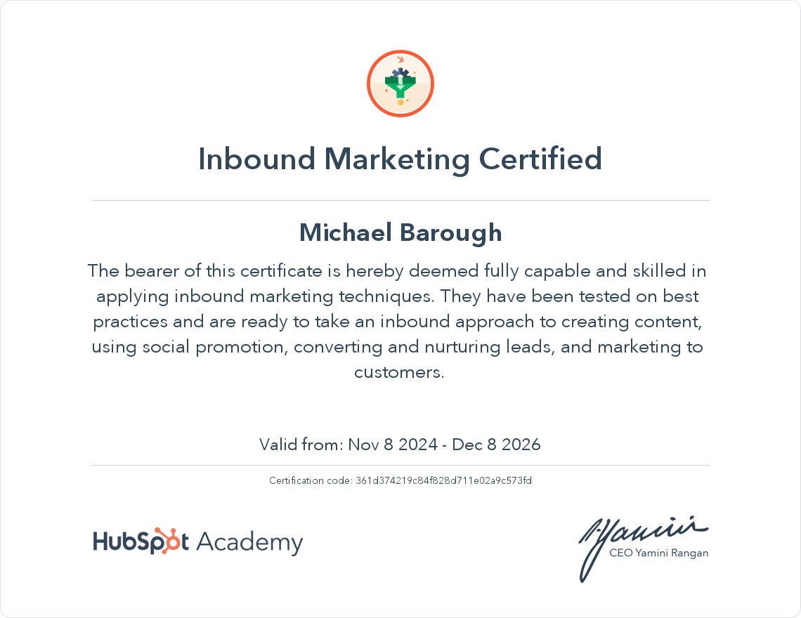 HubSpot Academy Inbound Marketing Certification