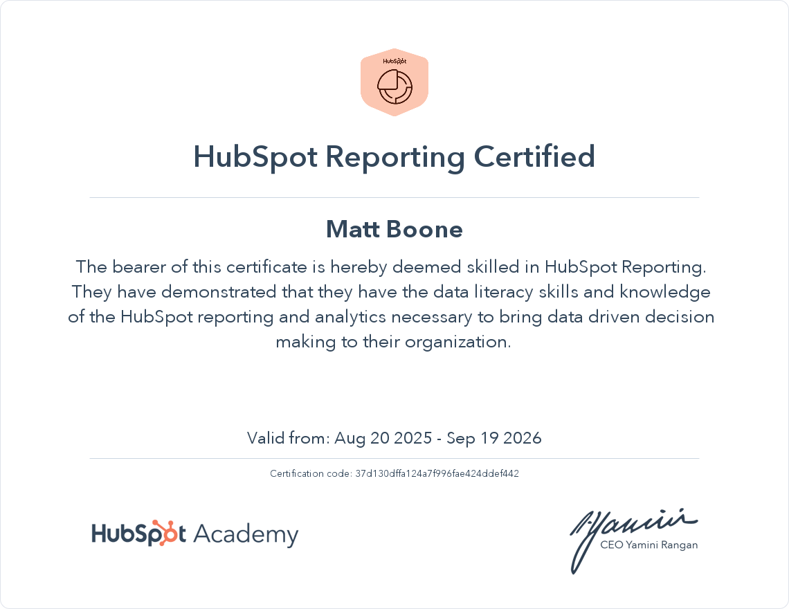 HubSpot Academy HubSpot Reporting Certification