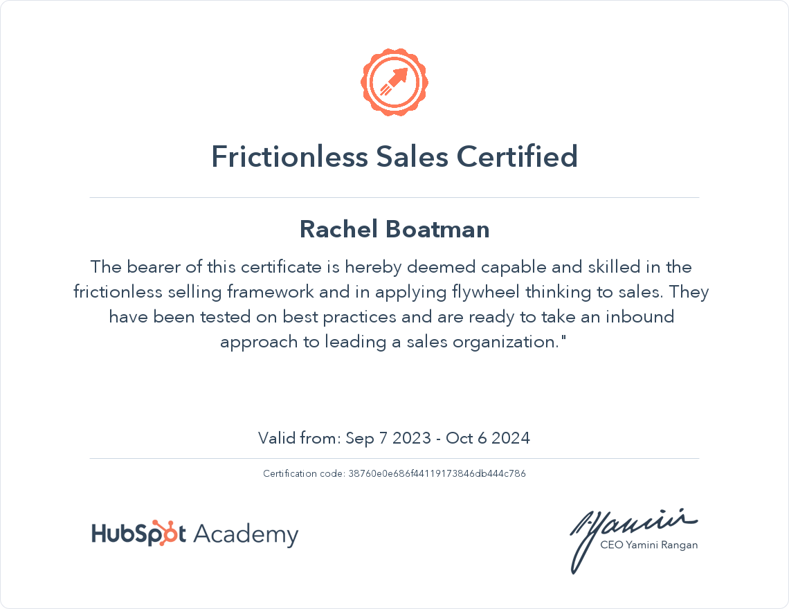 HubSpot Academy Frictionless Sales Certification