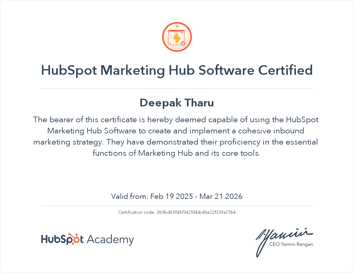 HubSpot Academy HubSpot Marketing Hub Software Certification