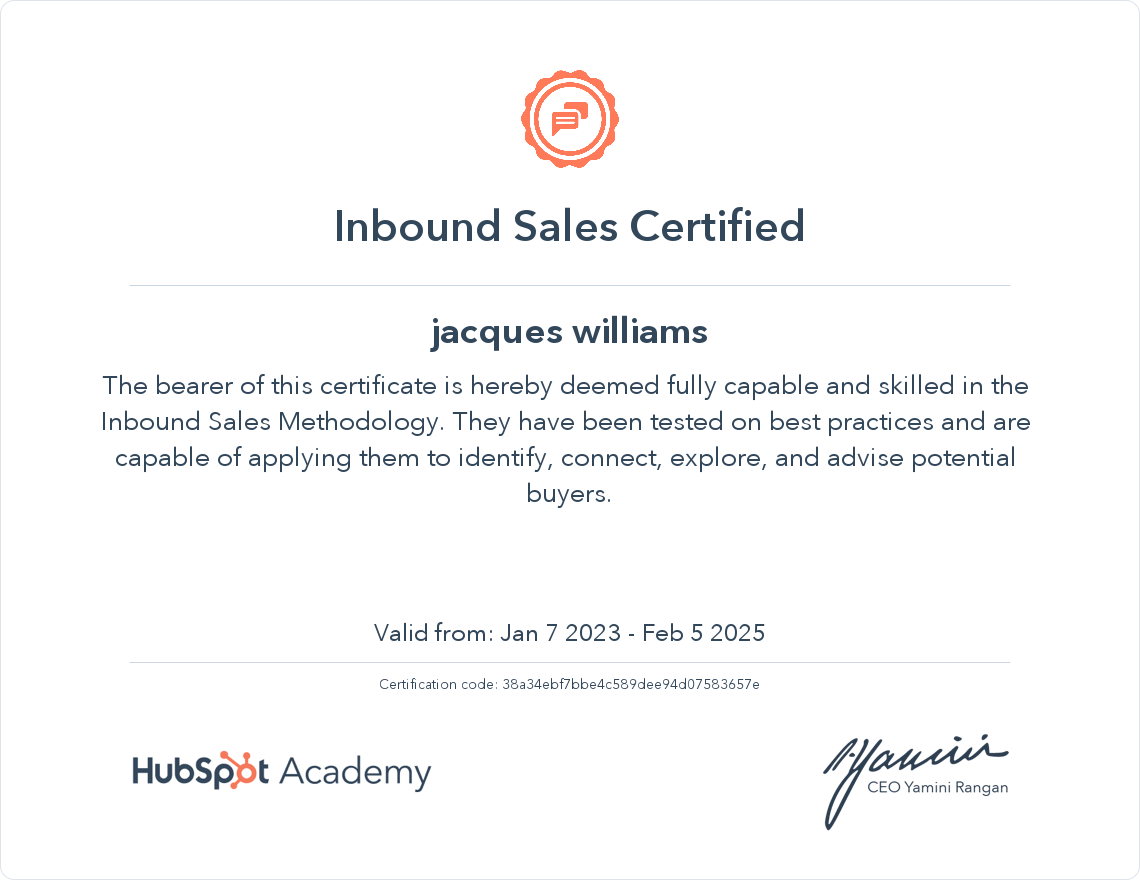 HubSpot Academy Inbound Sales Certification