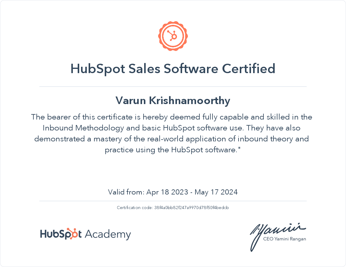 HubSpot Academy HubSpot Sales Software Certification