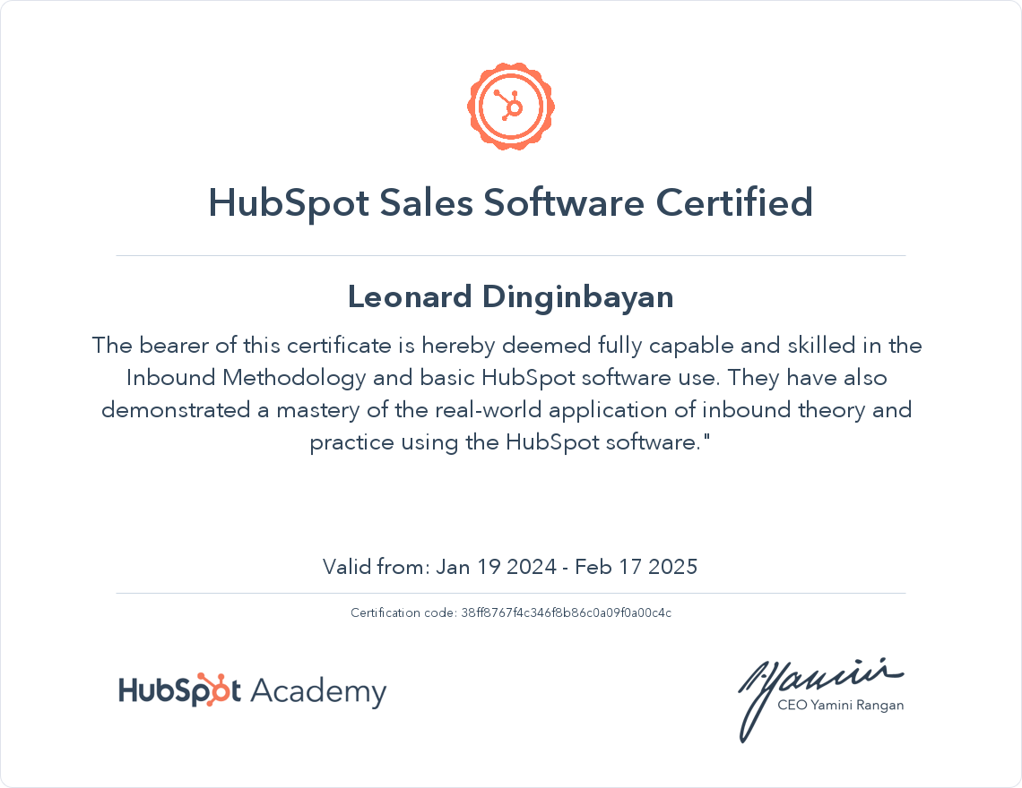 HubSpot Academy HubSpot Sales Software Certification