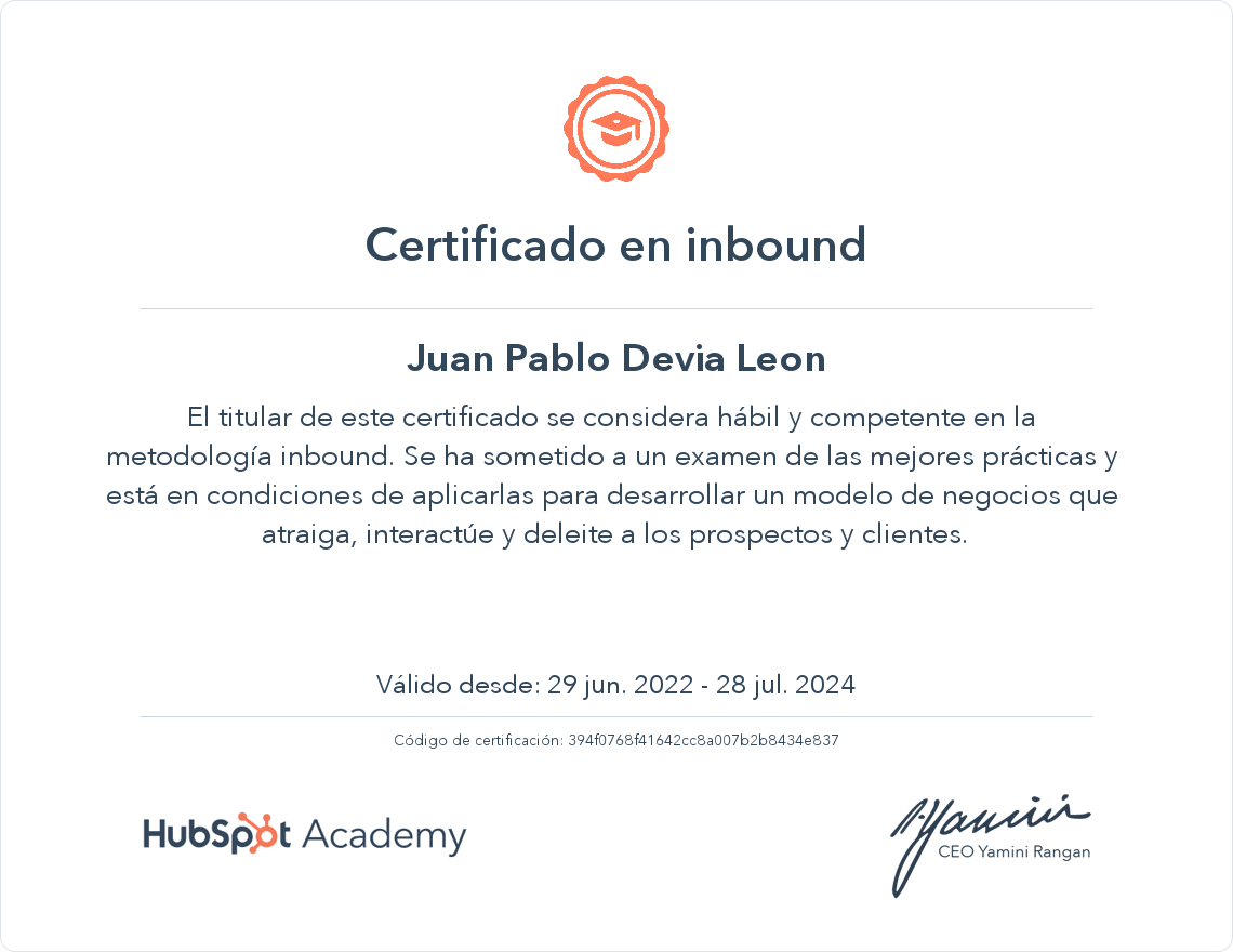 Certificación de Inbound (Nuevo) de HubSpot Academy