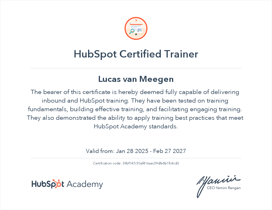 HubSpot Academy HubSpot Trainer Certification Certification