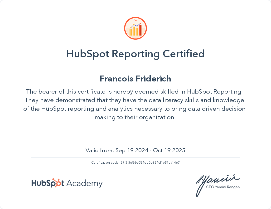 HubSpot Academy HubSpot Reporting Certification