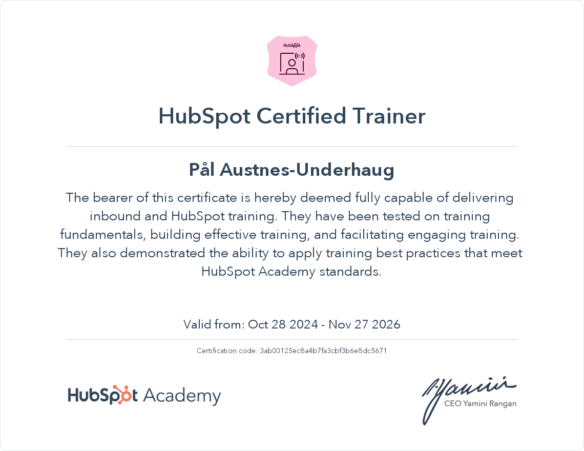 HubSpot Academy HubSpot Trainer Certification Certification