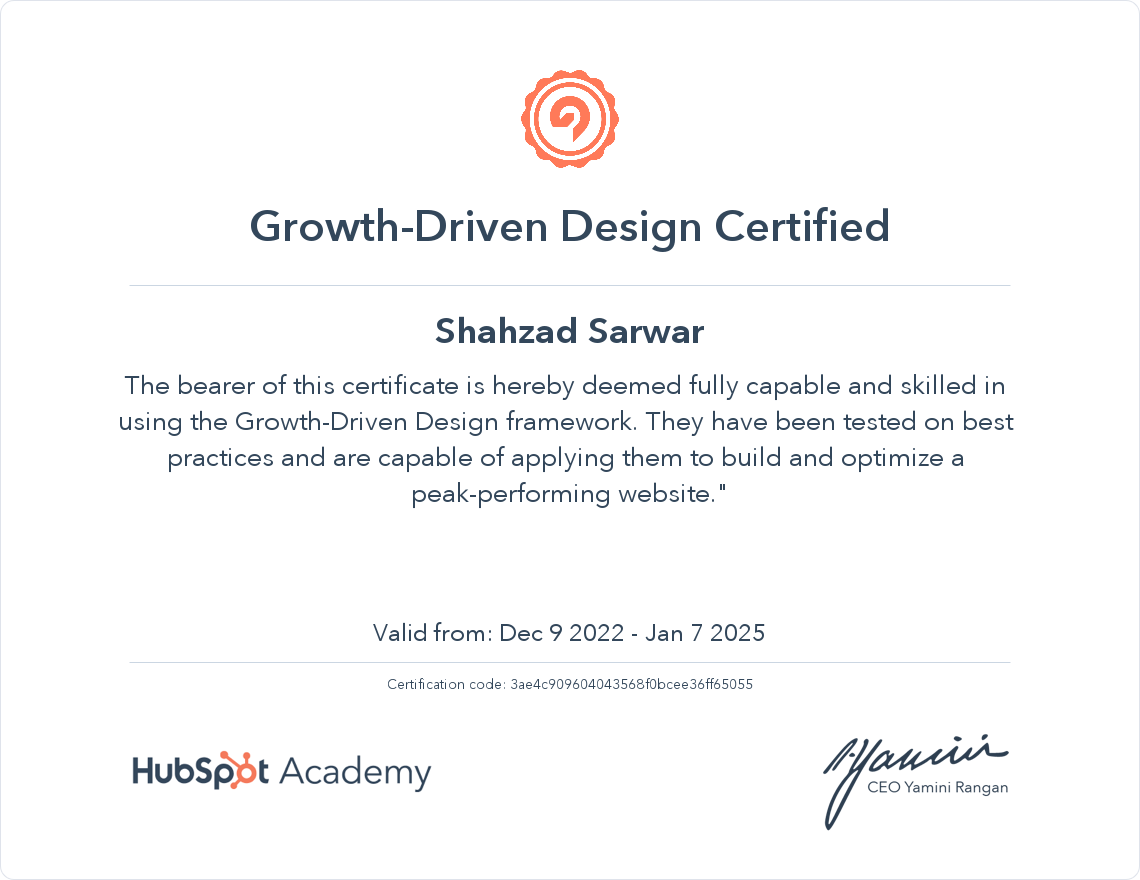 HubSpot Academy Growth-Driven Design Certification