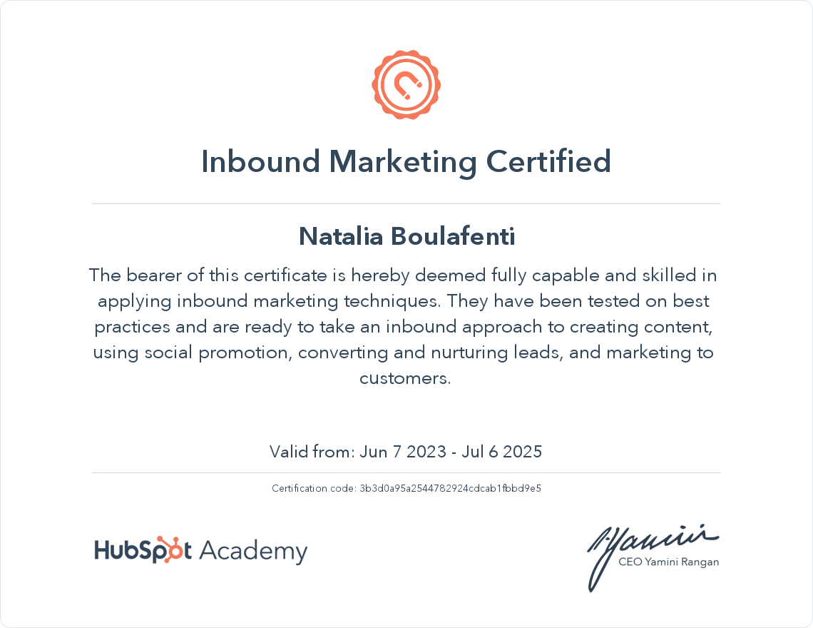 HubSpot Academy Inbound Marketing Certification