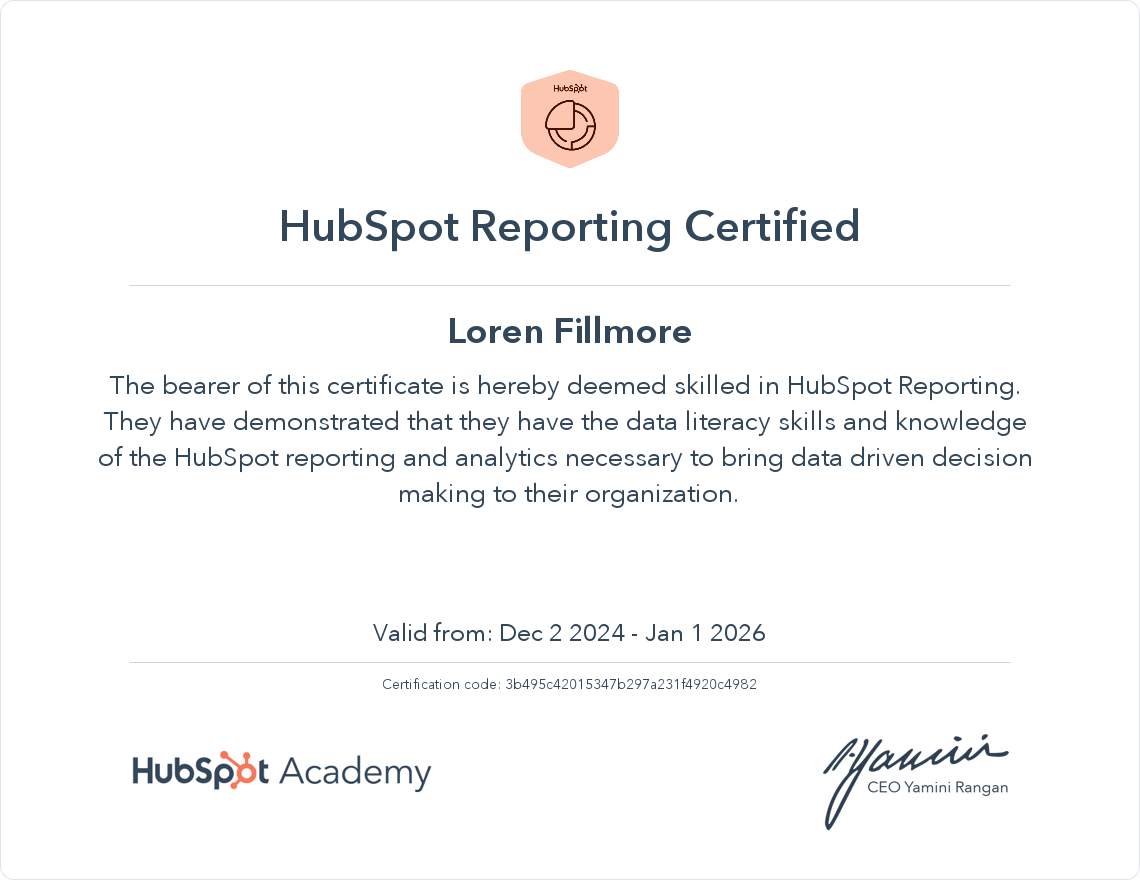 HubSpot Academy HubSpot Reporting Certification