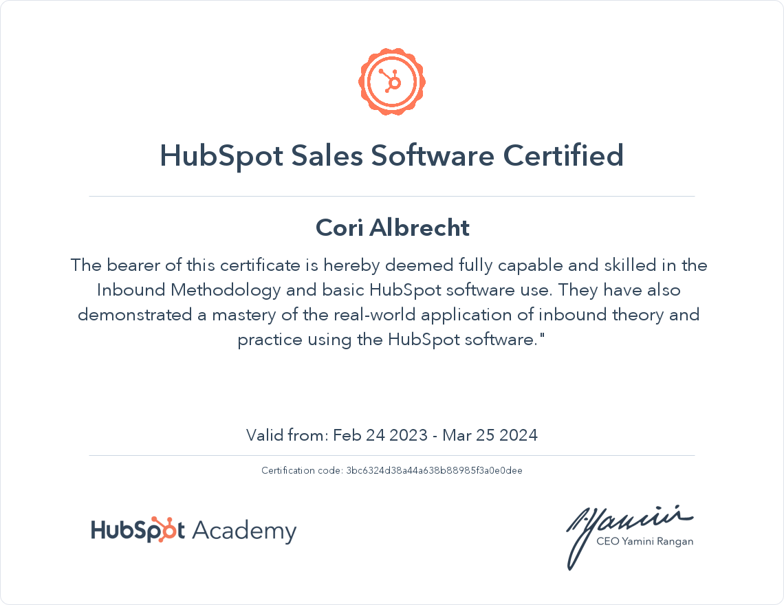 HubSpot Academy HubSpot Sales Software Certification