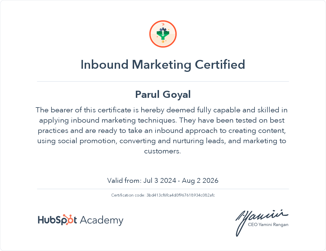 HubSpot Academy Inbound Marketing Certification