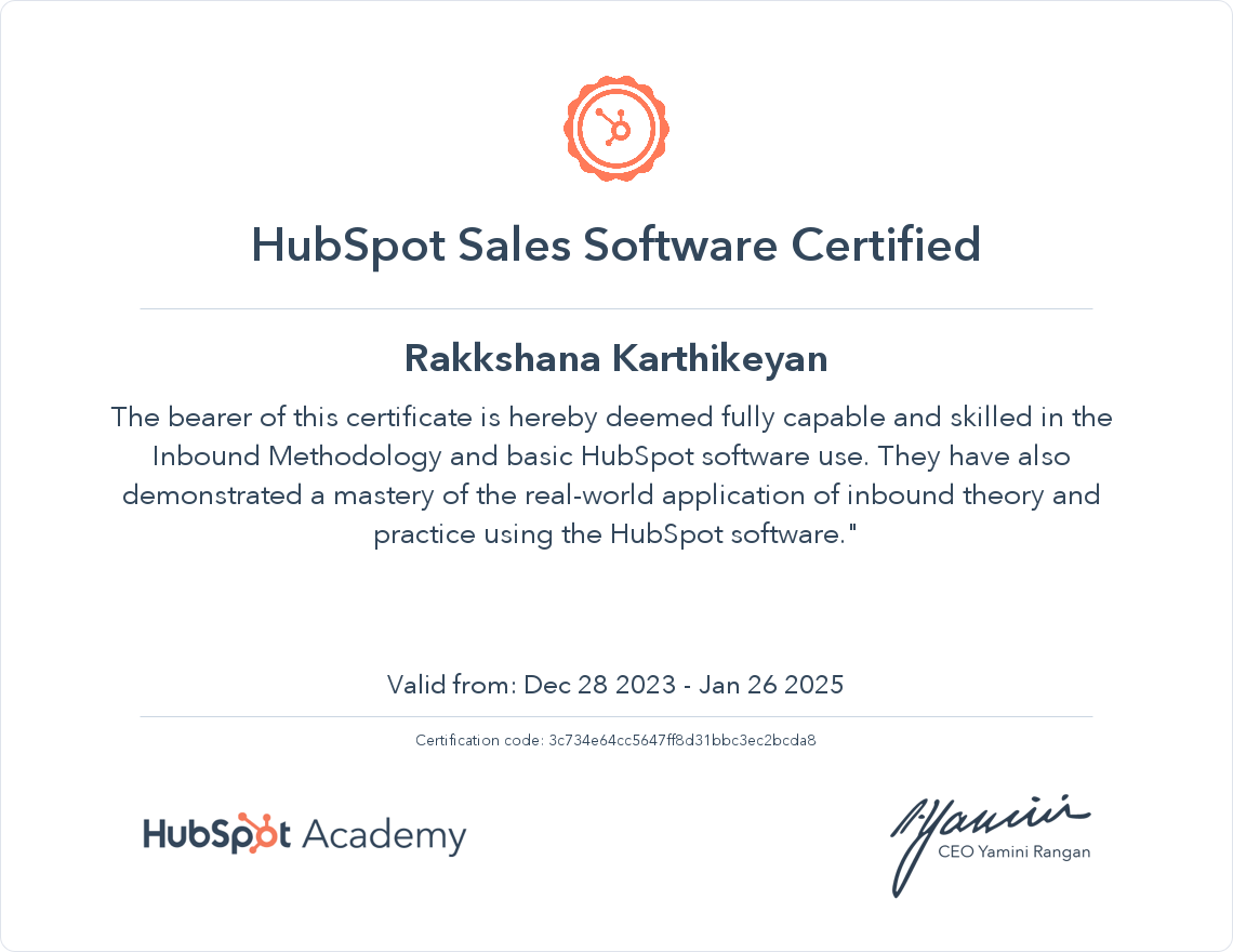 HubSpot Academy HubSpot Sales Software Certification