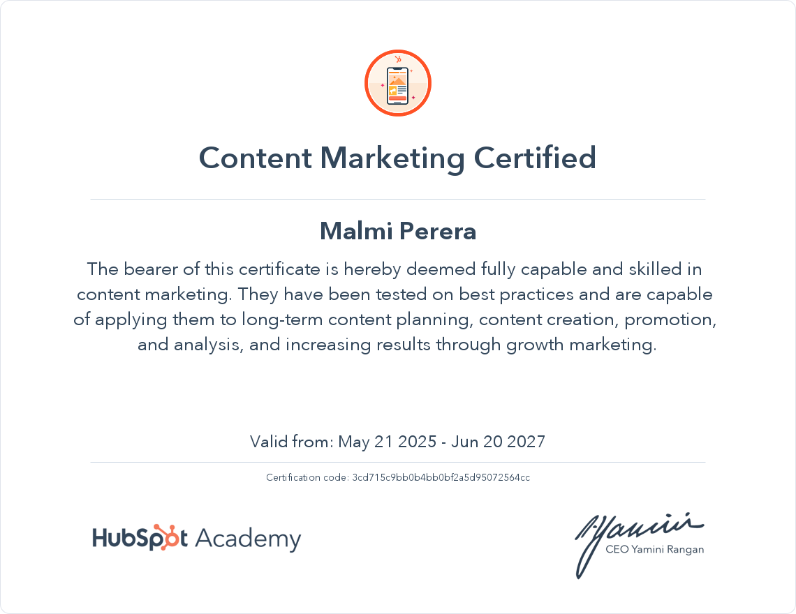 HubSpot Academy Content Marketing Certification