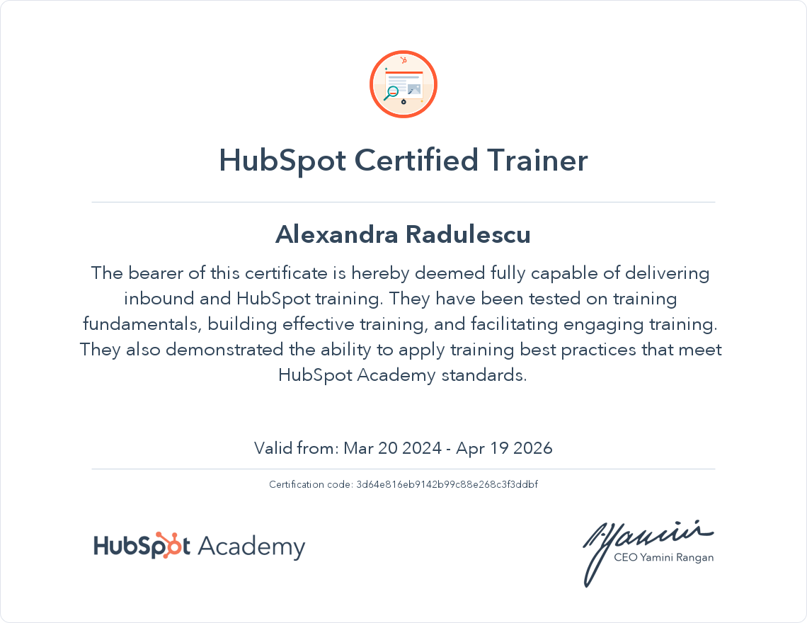 HubSpot Academy HubSpot Trainer Certification Certification