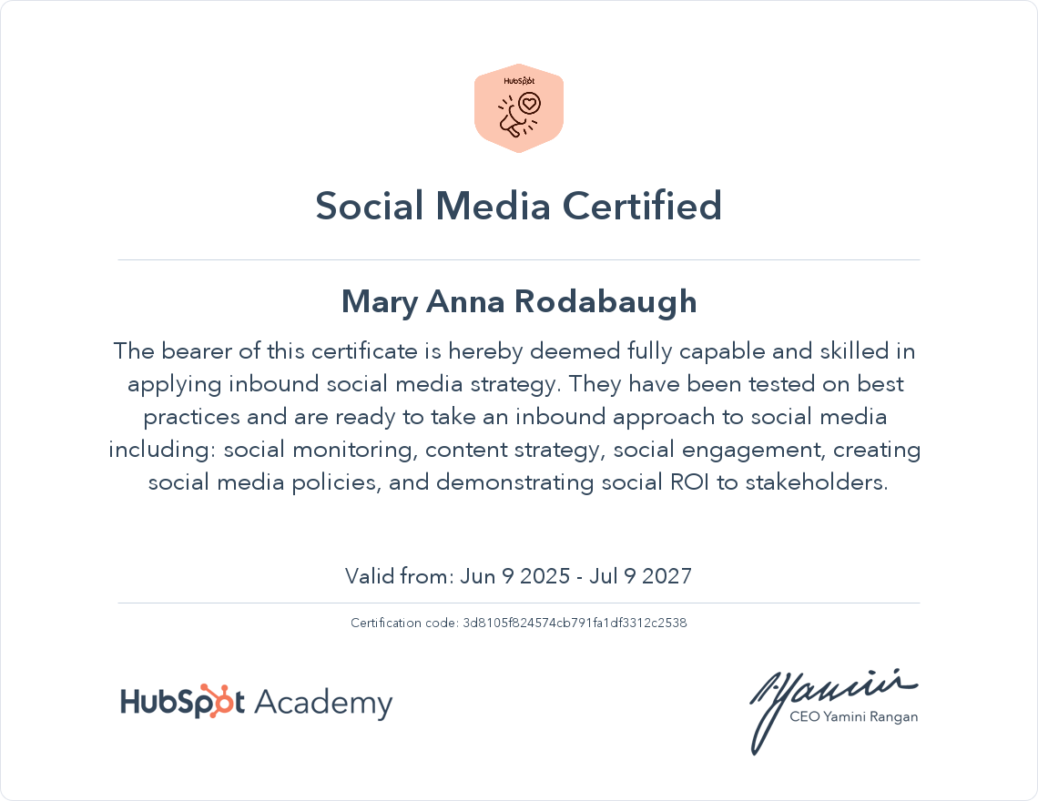 HubSpot Academy Social Media Marketing Certification