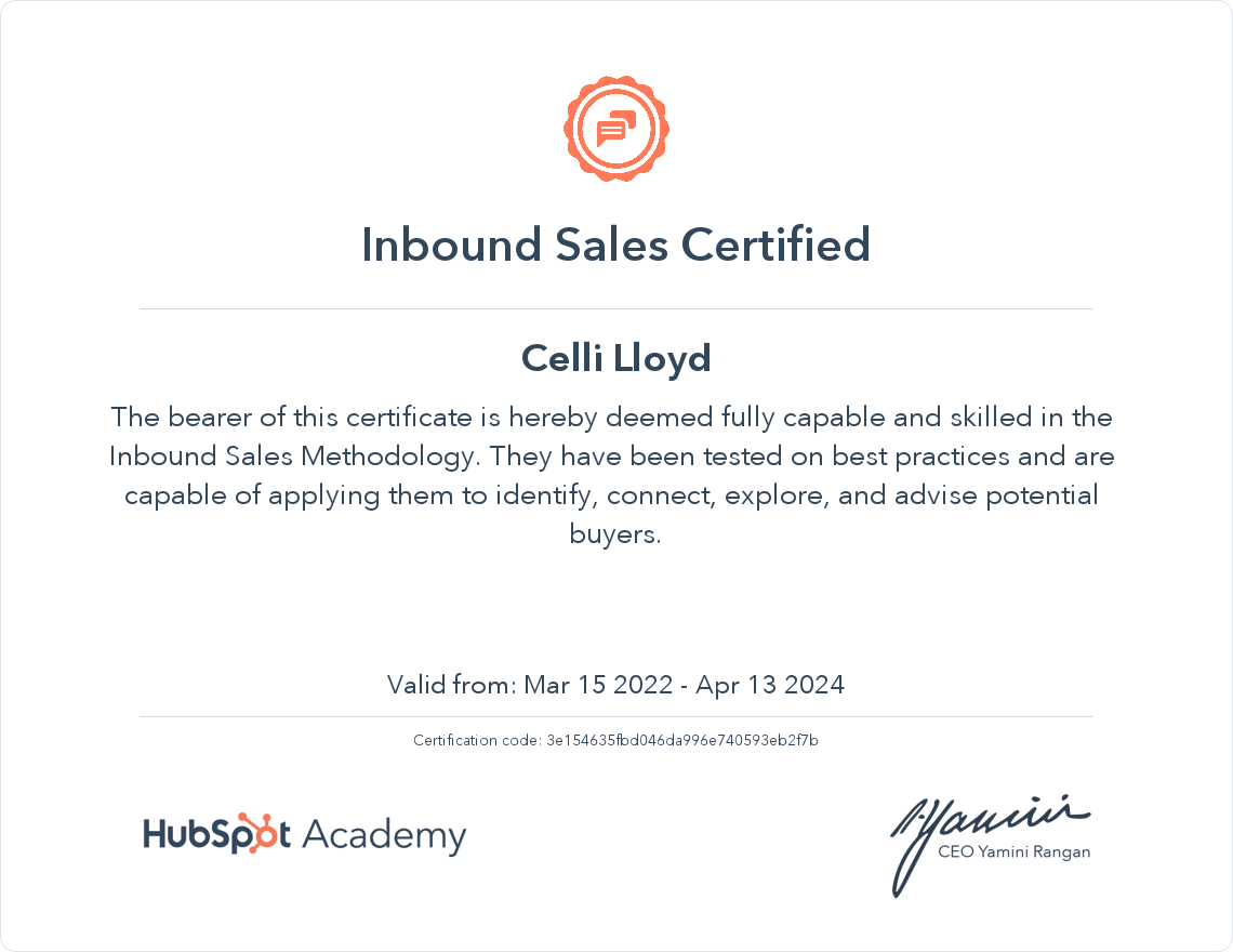 HubSpot Academy Inbound Sales Certification