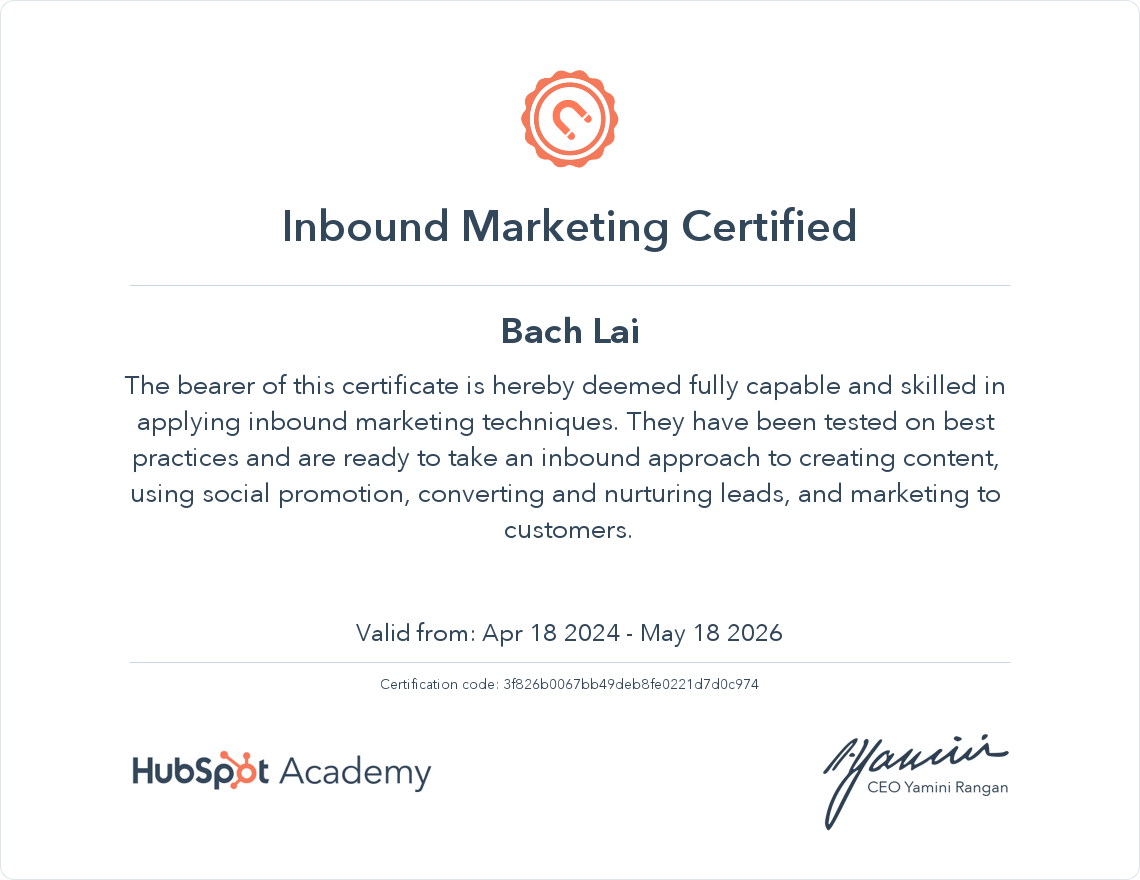 HubSpot Academy Inbound Marketing Certification