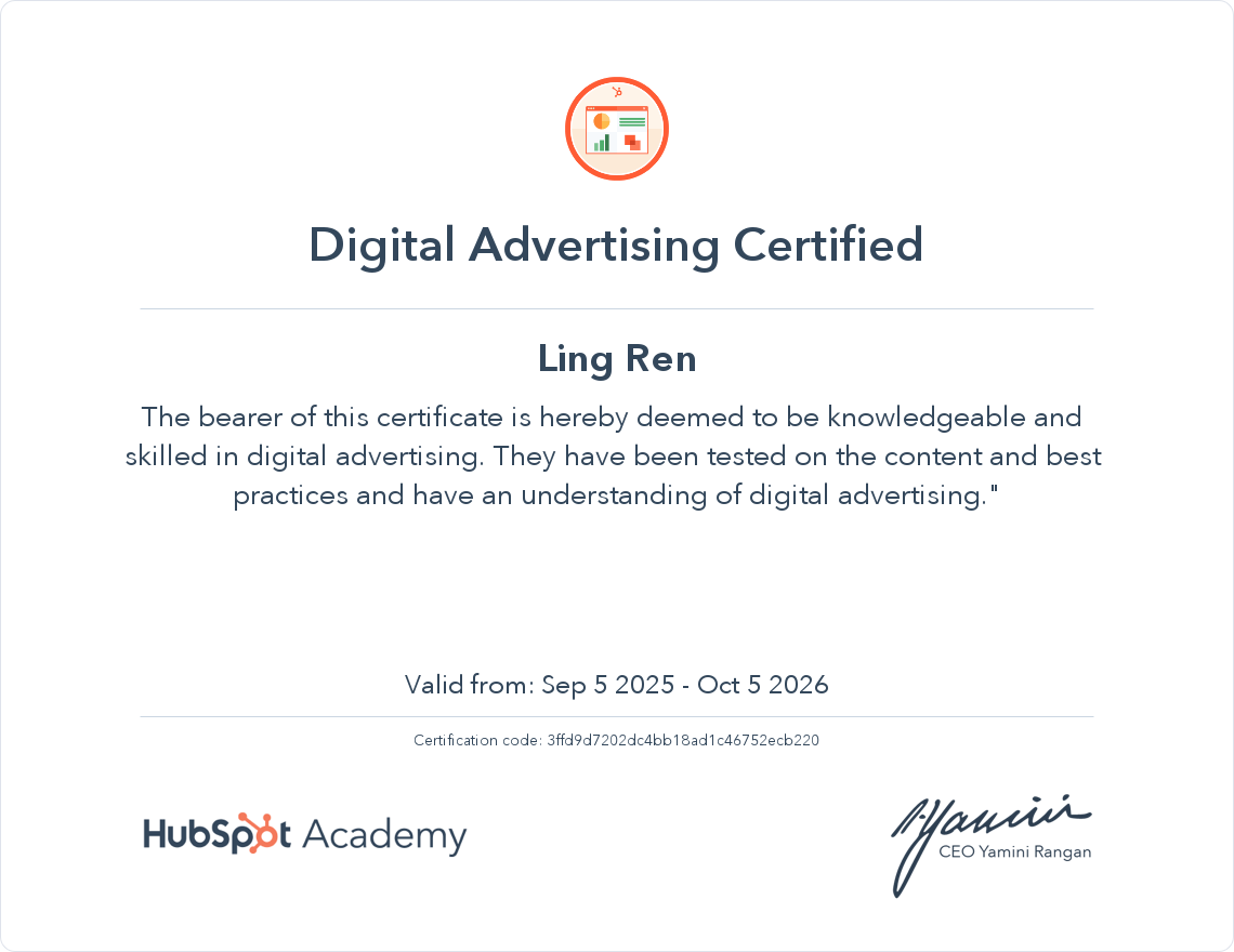 HubSpot Academy Digital Advertising Certification