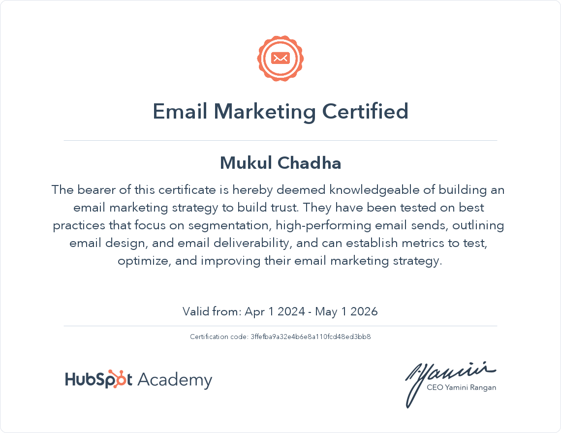 HubSpot Academy Email Marketing Certification