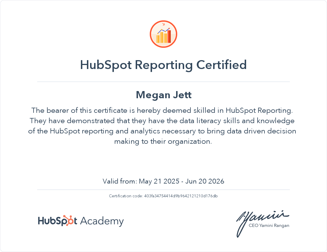 HubSpot Academy HubSpot Reporting Certification