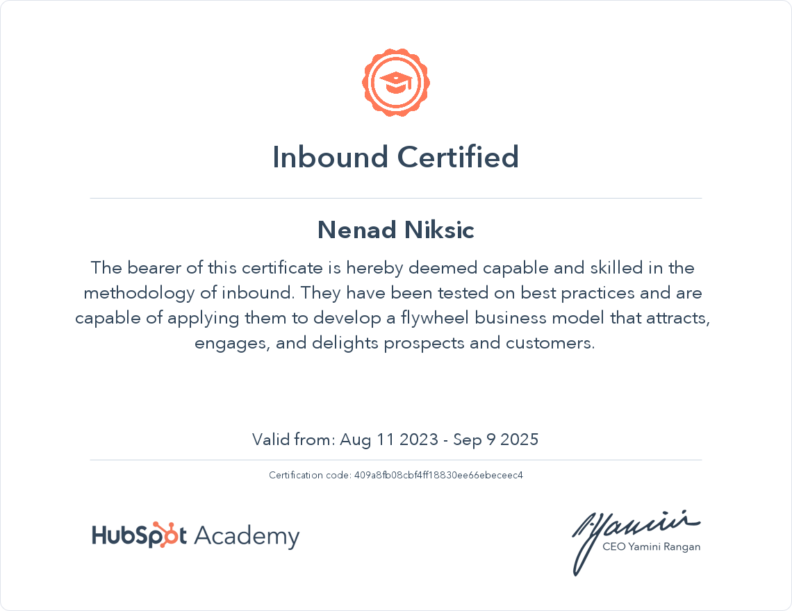 HubSpot Academy Inbound Certification
