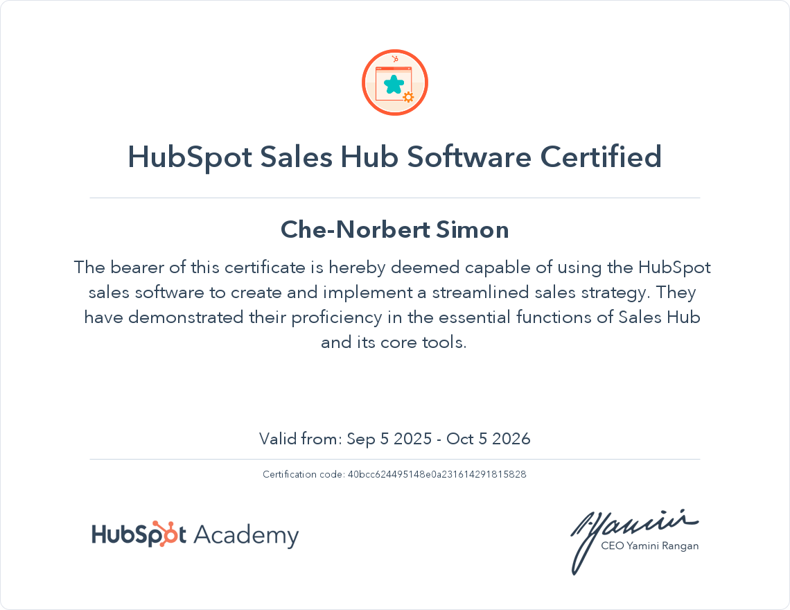HubSpot Academy HubSpot Sales Hub Software Certification