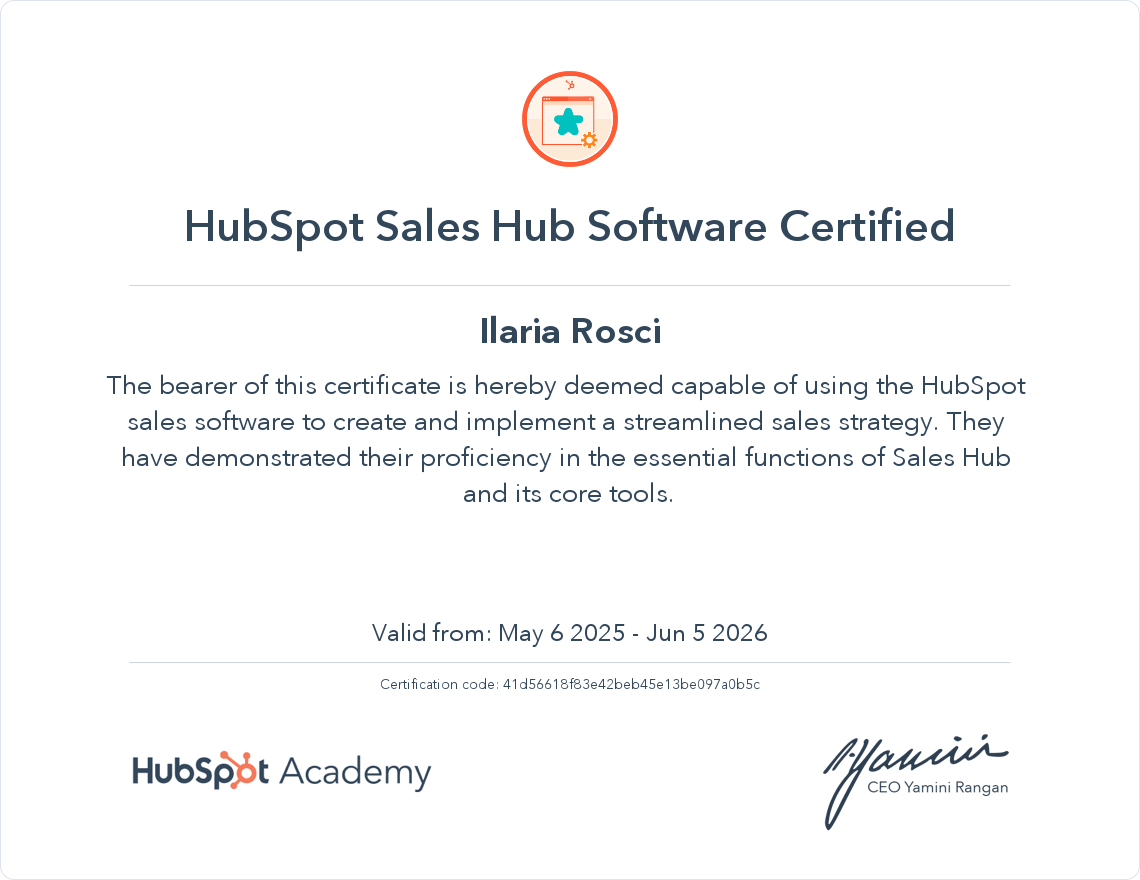 HubSpot Academy HubSpot Sales Hub Software Certification