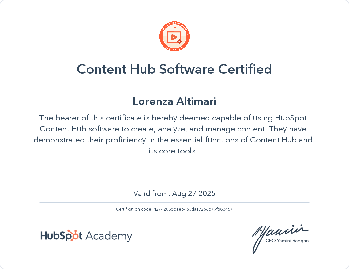 HubSpot Academy Content Hub Software Certification Certification