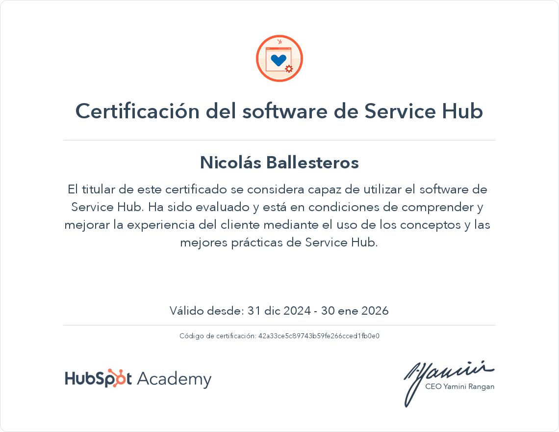 Certificación de Software de Service Hub de HubSpot Academy