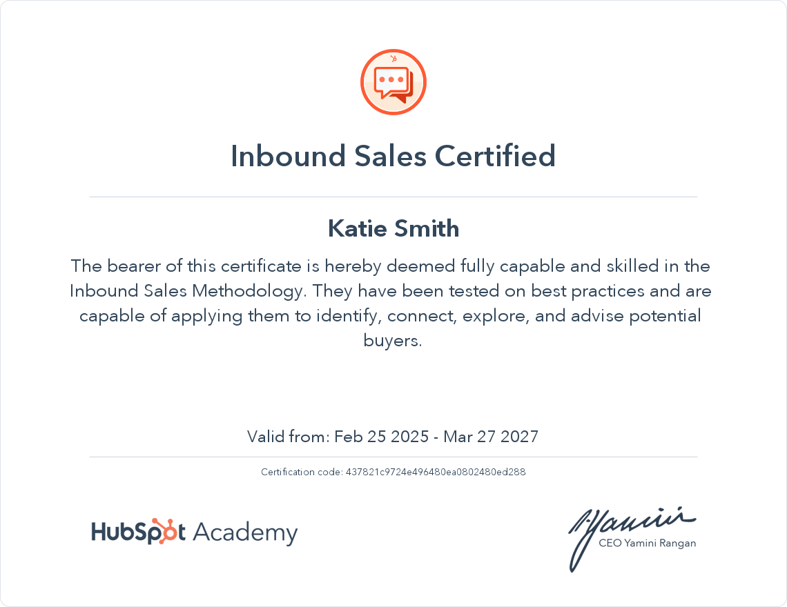 HubSpot Academy Inbound Sales Certification