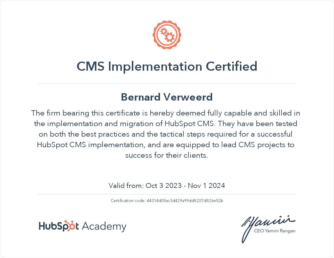 HubSpot Academy CMS Hub Implementation Certification