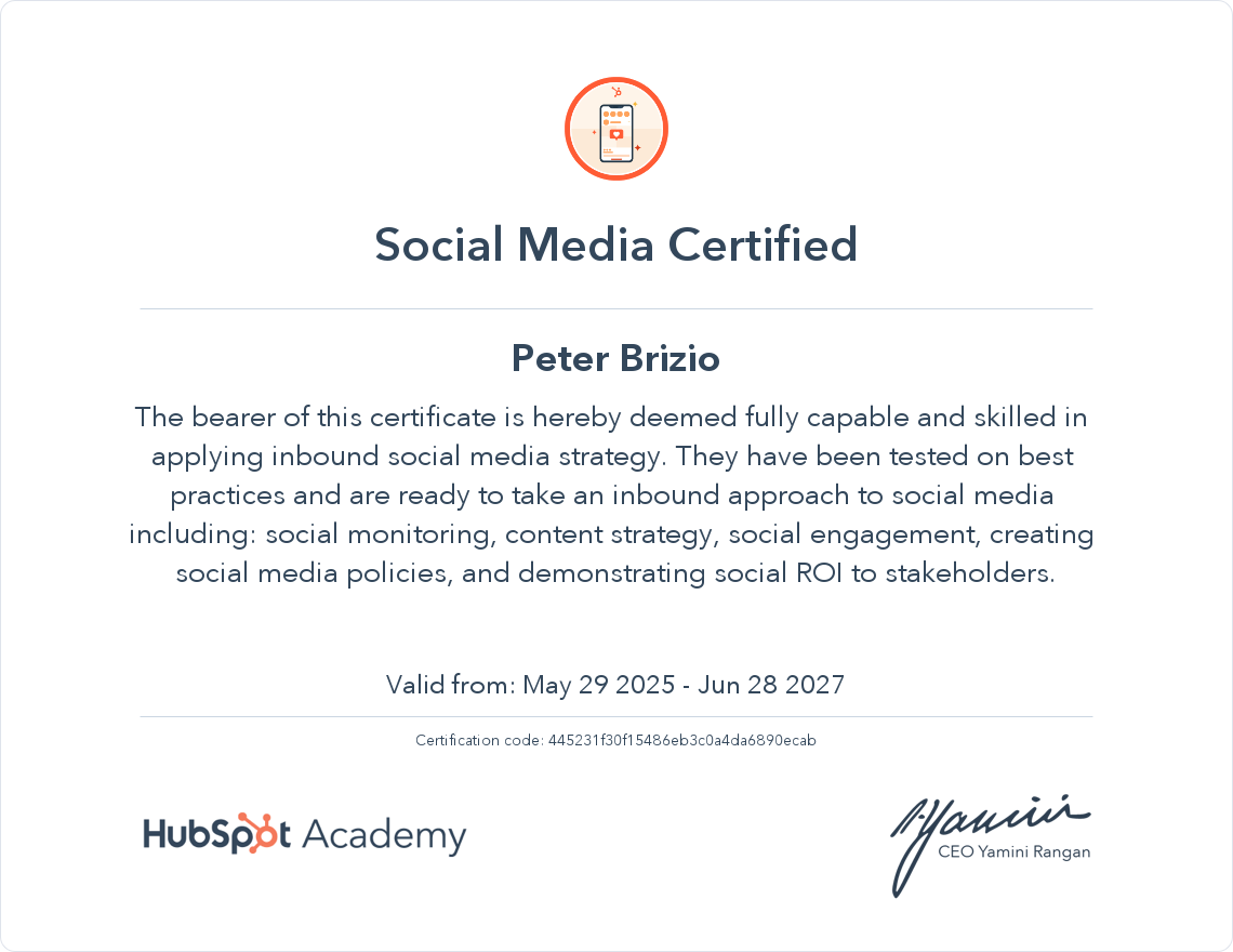 HubSpot Academy Social Media Marketing Certification