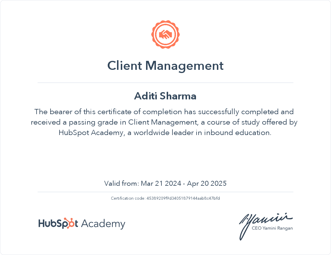 HubSpot Academy Client Management Certification