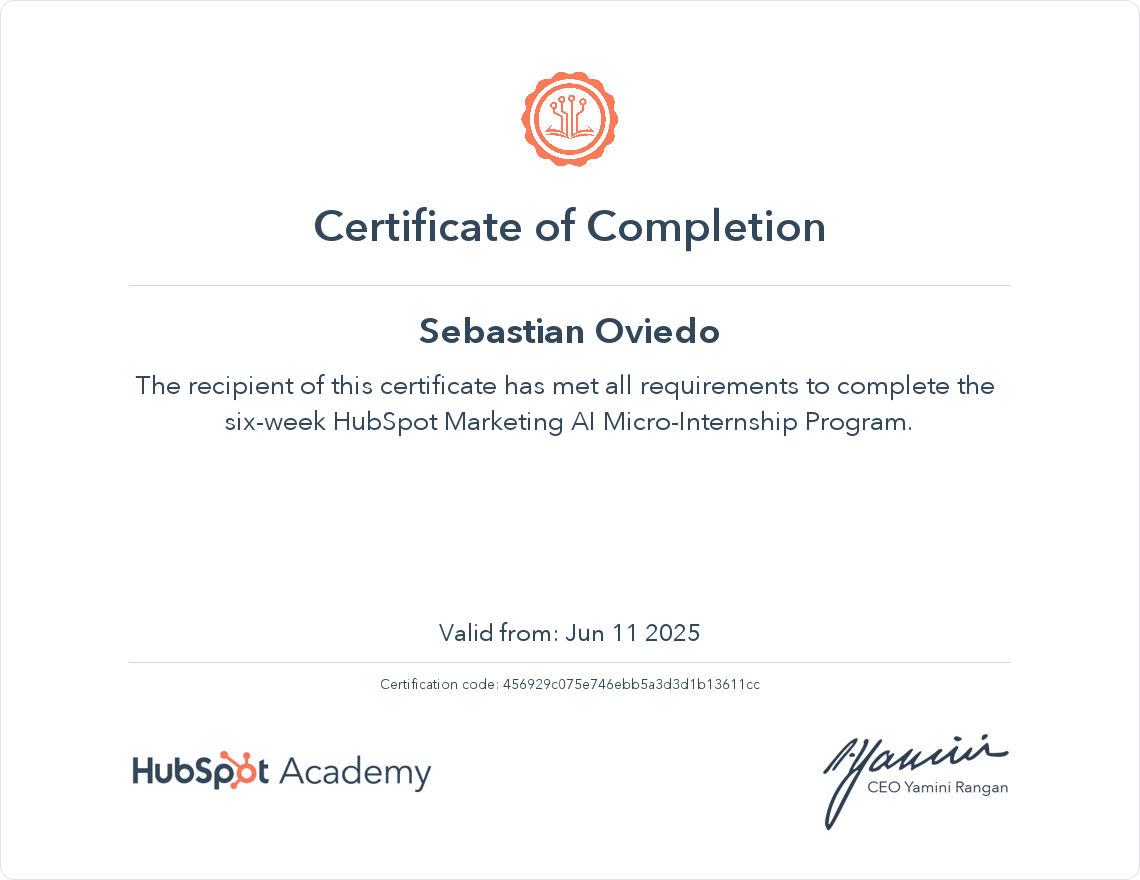 HubSpot Academy HubSpot Marketing AI Micro-Internship Program Certification