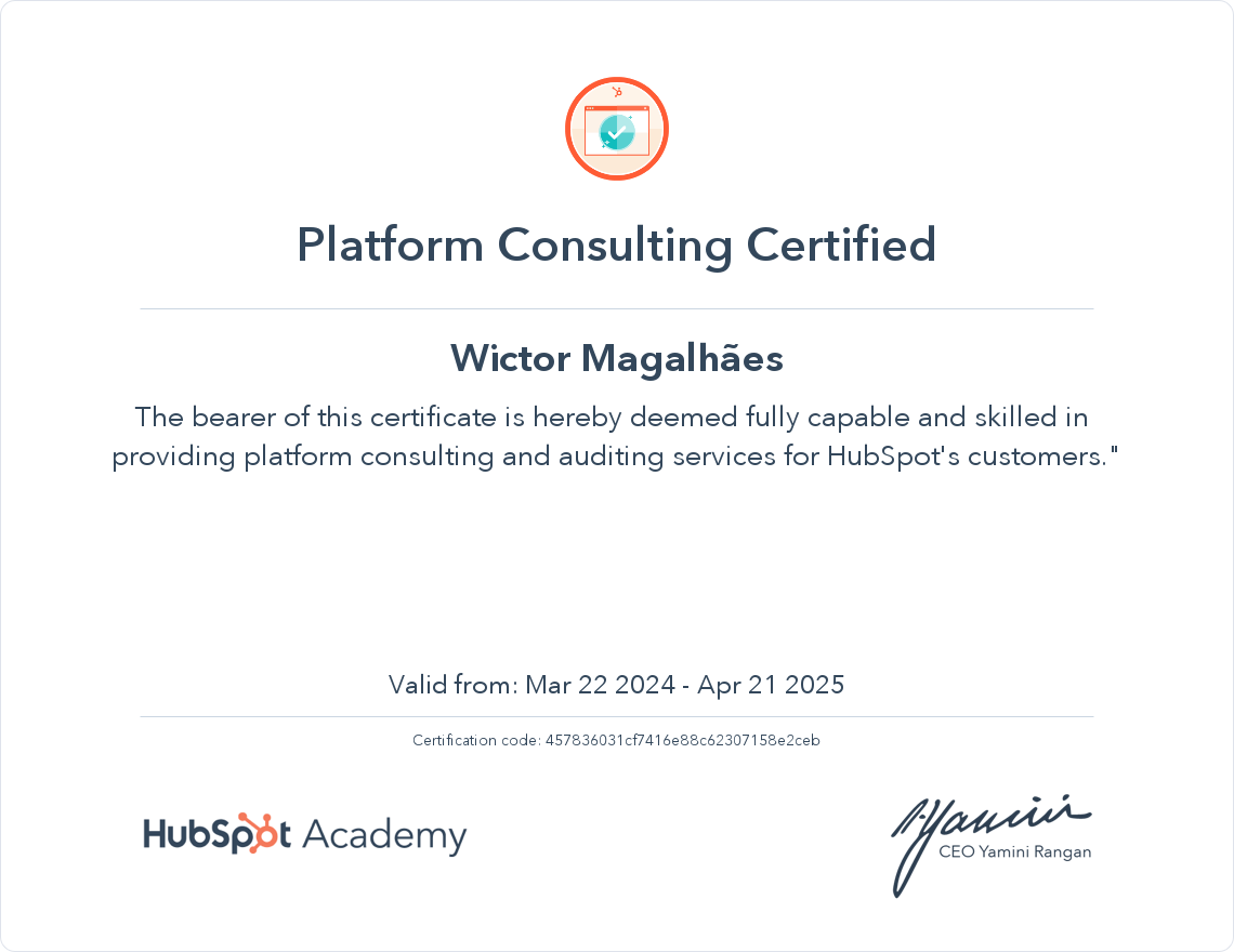 HubSpot Academy Platform Consulting Certification