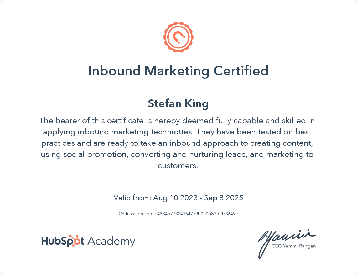 HubSpot Academy Inbound Marketing Certification