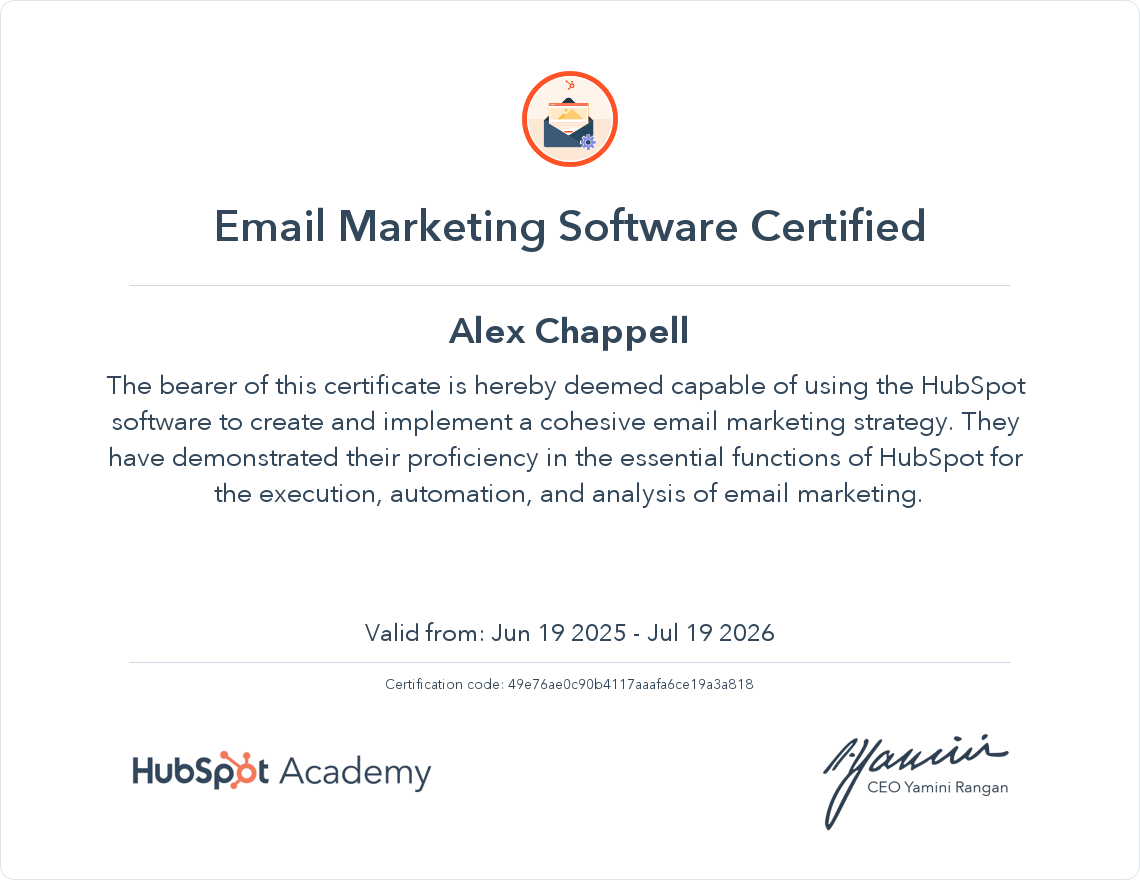 HubSpot Academy Email Marketing Software Certification