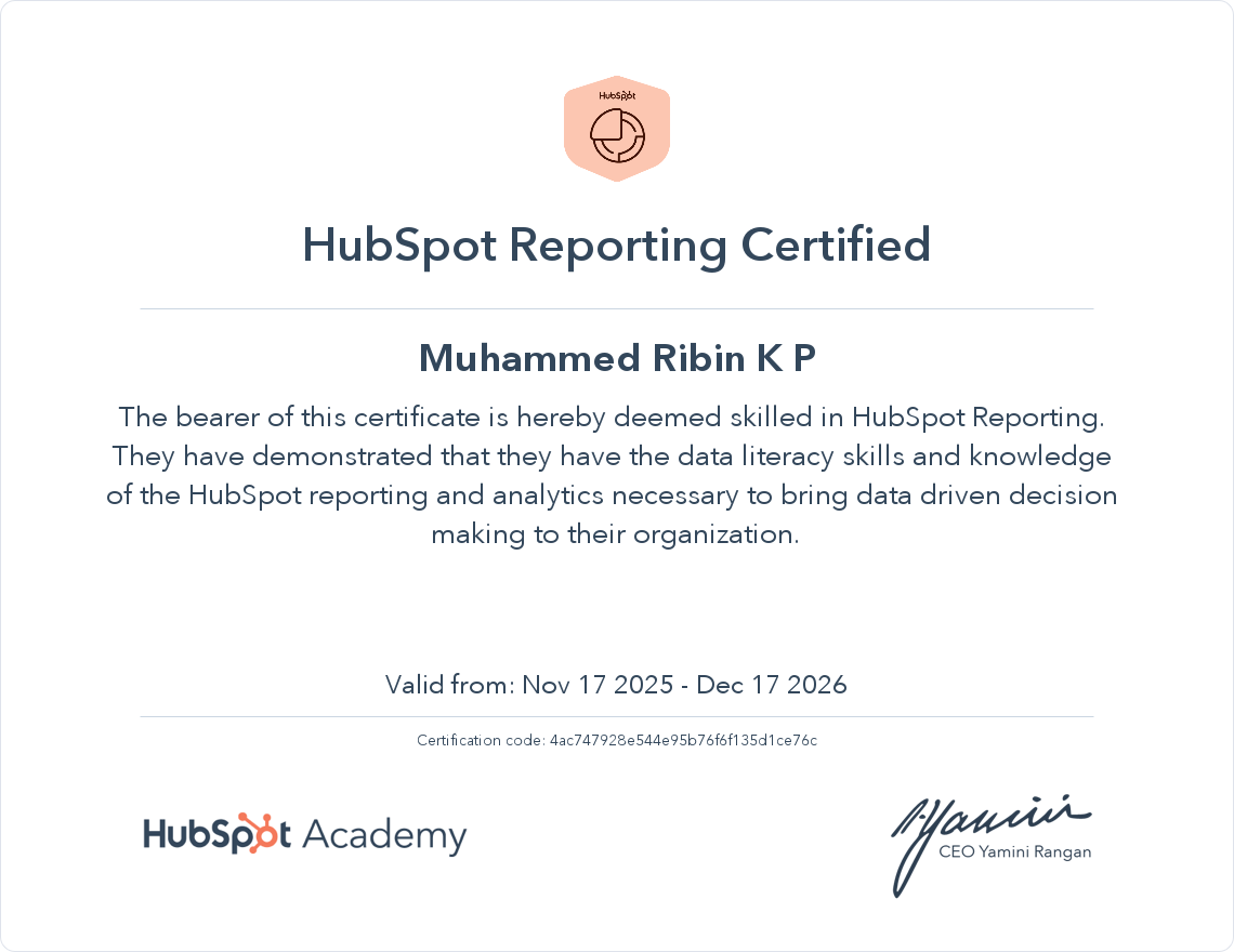 HubSpot Academy HubSpot Reporting Certification