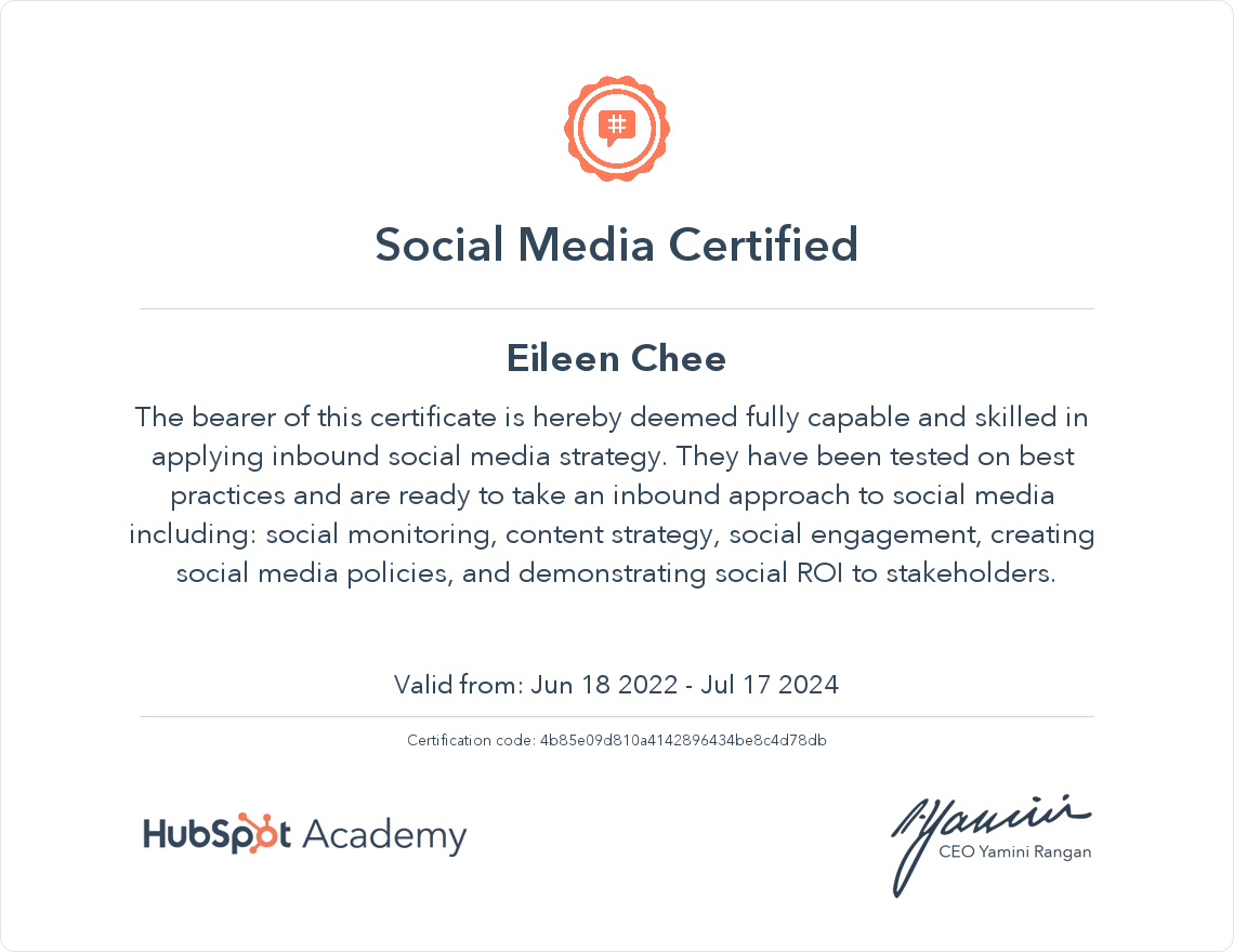 HubSpot Academy Social Media Marketing Certification